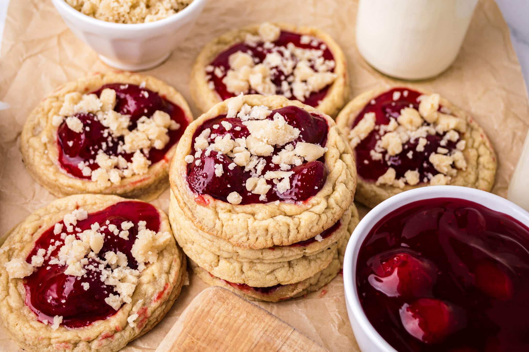 Strawberry Pie Filling Cookies (Crumble Topping, Bakery Style)
